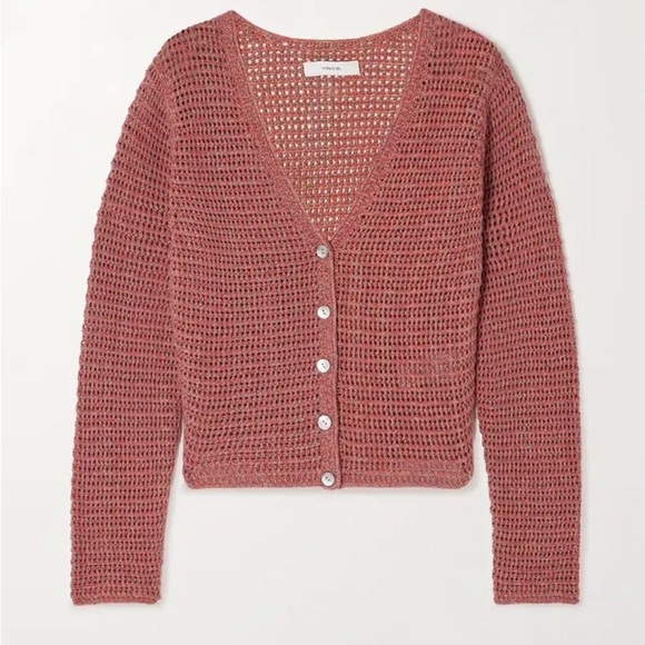 Vince | Sweaters | Vince Marled Crochet Cardigan Sweater L Burnt Coral ...